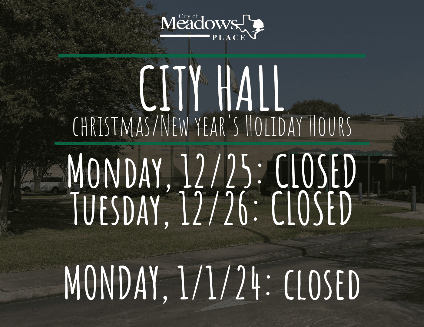 HOLIDAY CLOSURE SCHEDULE 2023 – CHRISTMAS & NEW YEAR’S | City of ...