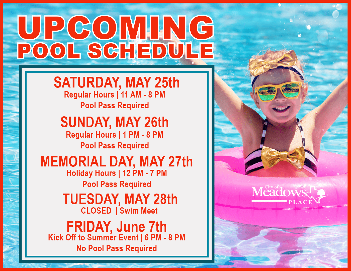 Community Pool Opens This Weekend | City of Meadows Place